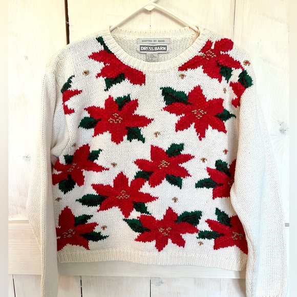 Dress Barn | Sweaters | Vintage 8s Dress Barn Hand Knit Poinsettia Sweater | Poshmark
